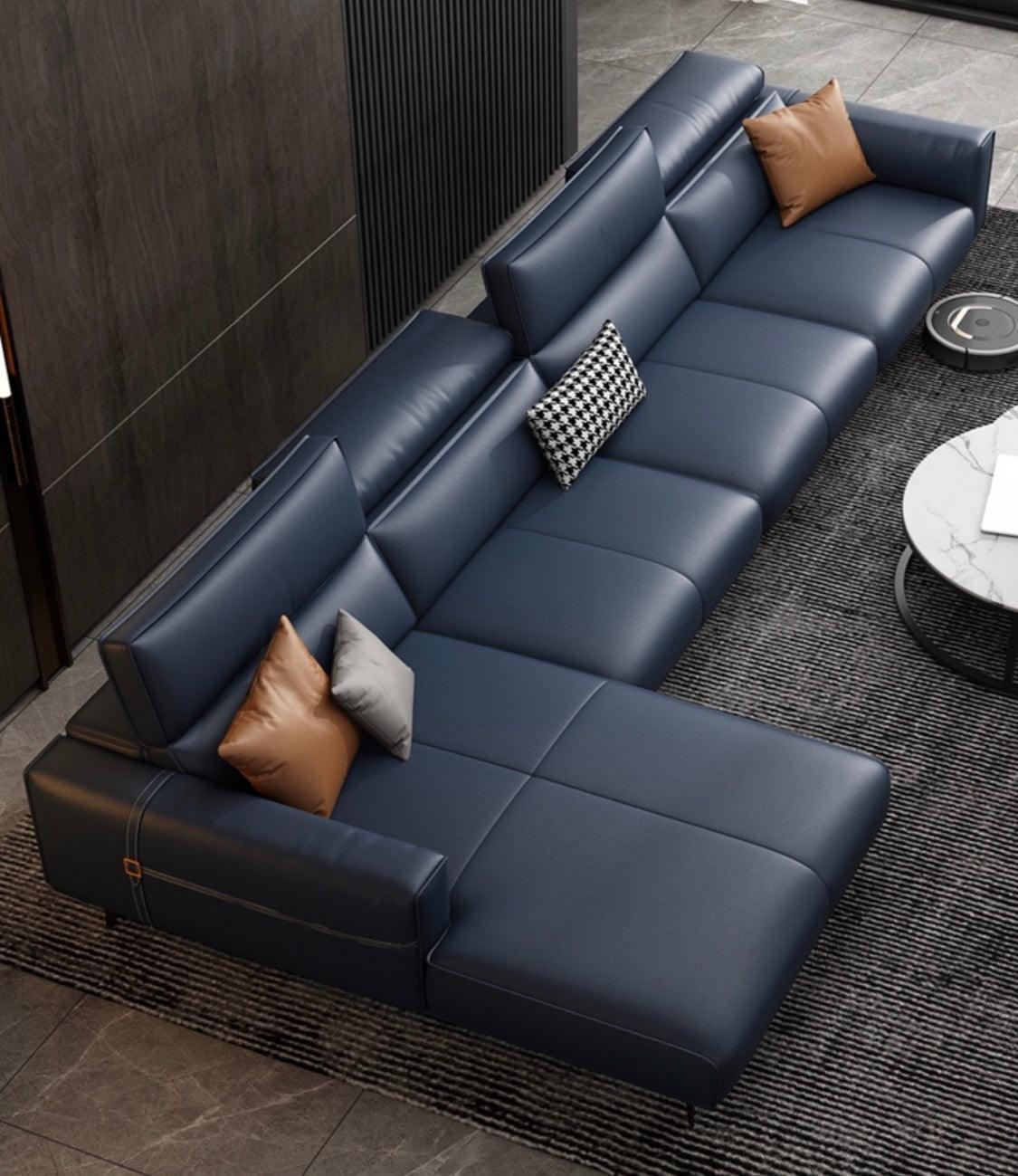 Midnight Blue Leather Sectional Sofa | Baci Living Room